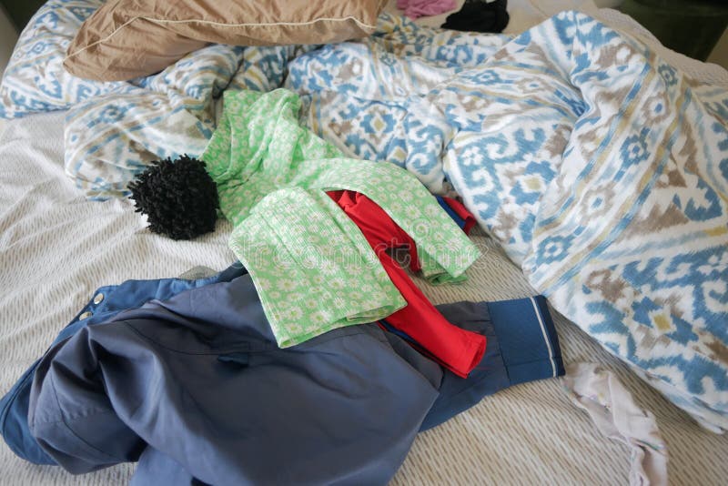 Messy Bed with Cloths in Early Morning , Messy Bed after Waking Up ...