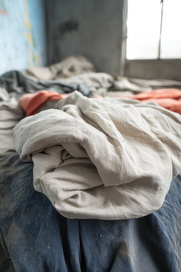 Messy Bed with Crumpled Sheets in Sunlit Room Stock Photo - Image of ...