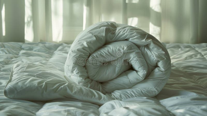 Unmade Bed with White Comforter Stock Image - Image of disorganized ...
