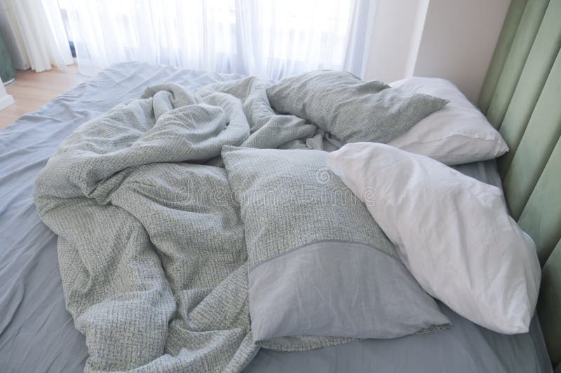 Messy Bed in Early Morning , Messy Bed after Waking Up Stock Photo ...
