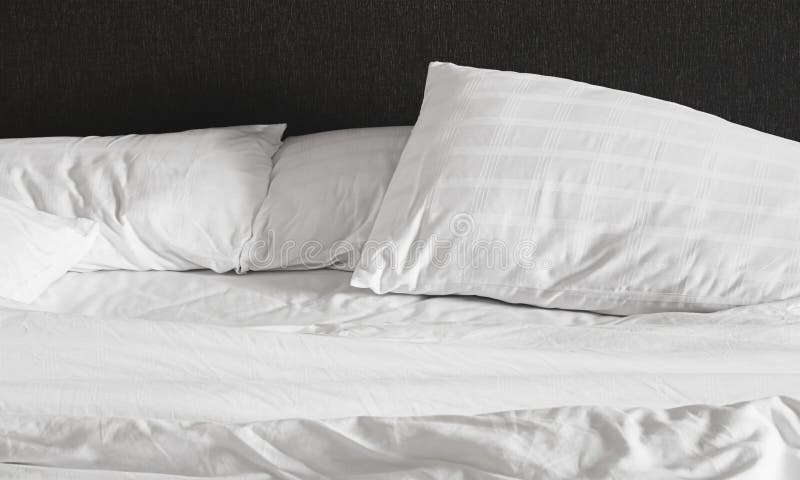Messy Bed Sheet and Pillows Stock Photo - Image of comfort, messy ...