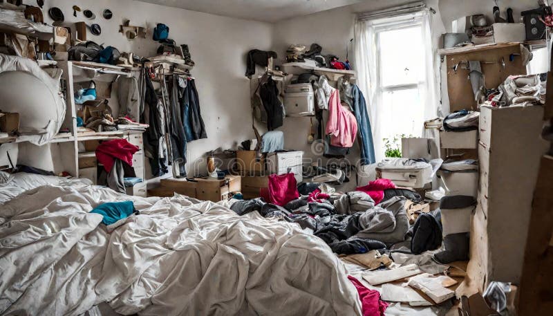 A Messy Bedroom with Lots of Clutter on the Floor. Generative AI Image ...
