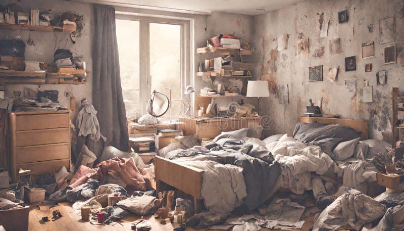 A Messy Bedroom with Lots of Clutter on the Floor. Generative AI Image ...