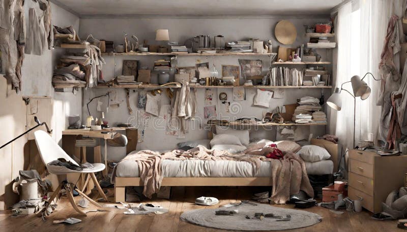 A Messy Bedroom with Lots of Clutter on the Floor. Generative AI Image ...