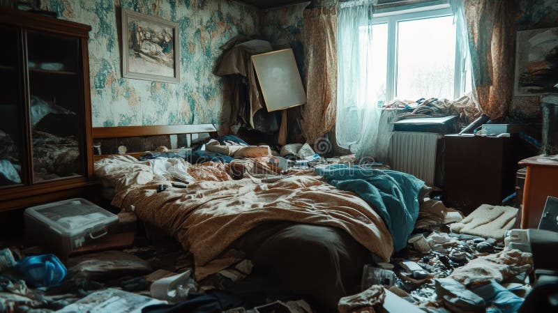 A Messy Bedroom with a Messy Bed and a Messy Dresser Stock Illustration ...