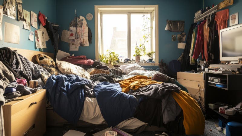 Messy Bedroom with Clothes Scattered Everywhere. Concept: Chaos ...