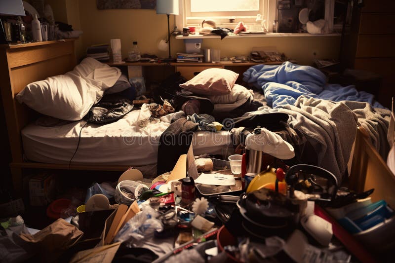 A Messy Bedroom with a Messy Bed and Clutter on the Floor. AI ...
