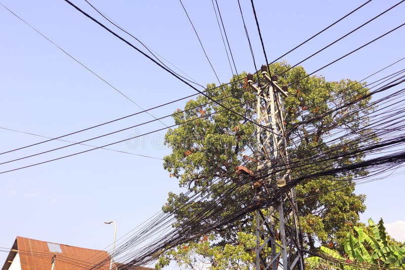 Messy Cable and Electrical Wires Stock Photo - Image of suburb ...