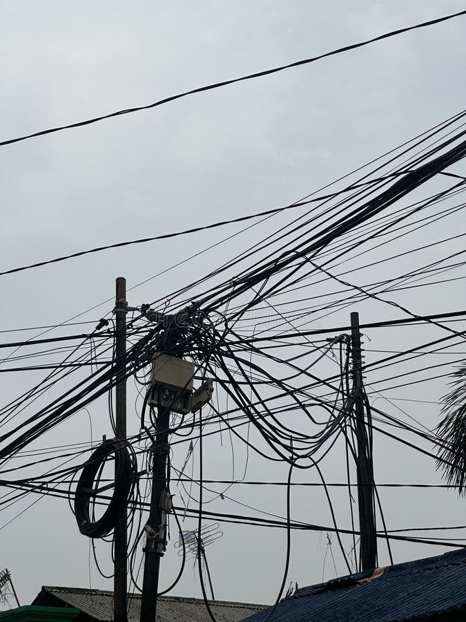 Messy Cable at Jakarta in the Afternoon Stock Photo - Image of ...