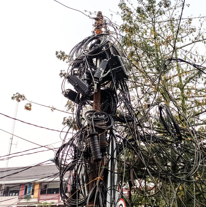 Messy Cable Power Lines on the Street Stock Photo - Image of street ...