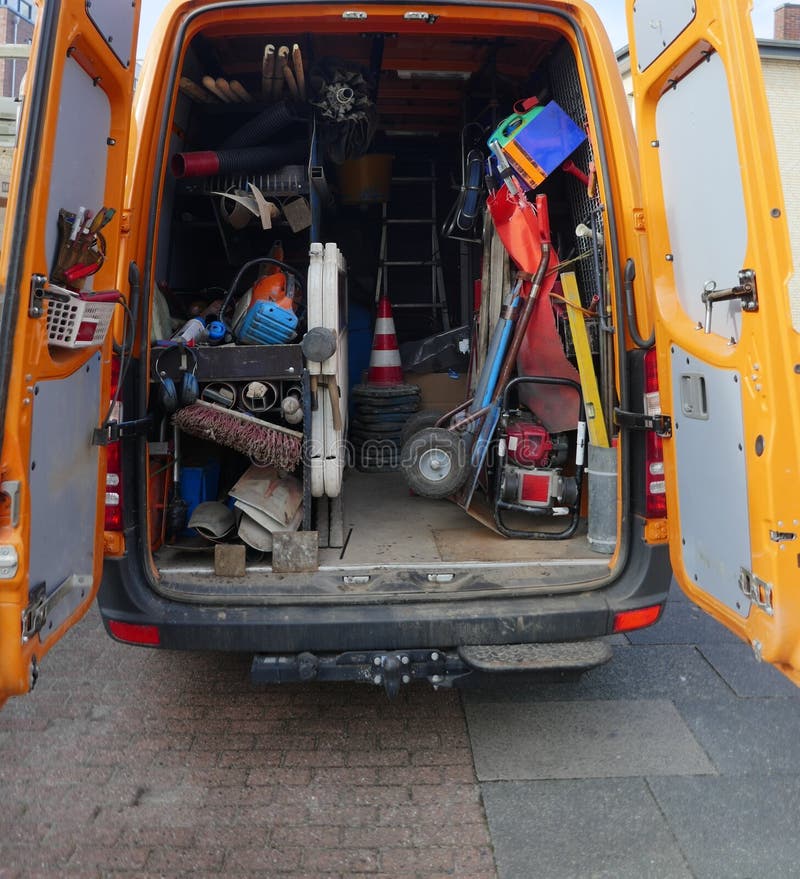 Cargo Space of a Construction Vehicle, Loaded with Various Tools ...