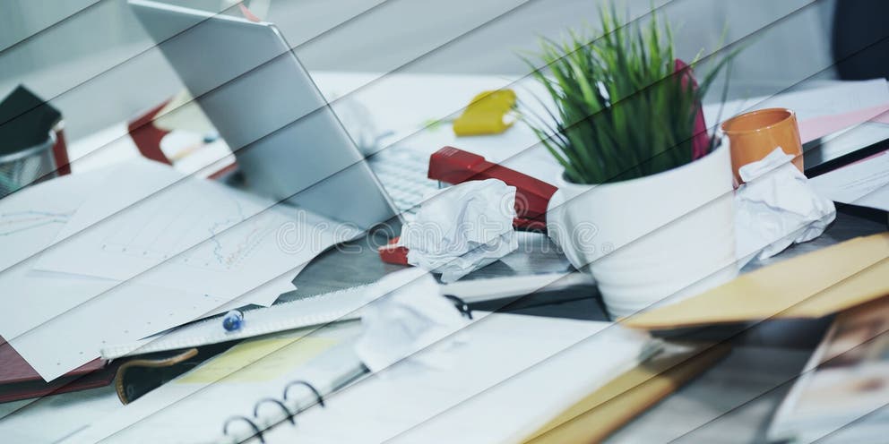 Messy and Cluttered Desk, Geometric Pattern Stock Image - Image of ...