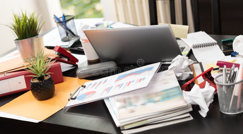 Messy and Cluttered Desk; Multiple Exposure Stock Photo - Image of mess ...