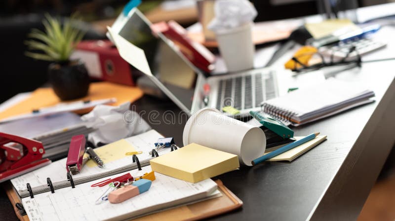 Messy and cluttered desk stock image. Image of creepy - 98078957