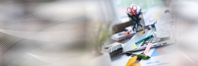 Messy and Cluttered Desk; Panoramic Banner Stock Image - Image of ...
