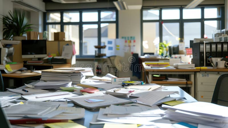 Messy and Cluttered Office Desk Stock Illustration - Illustration of ...