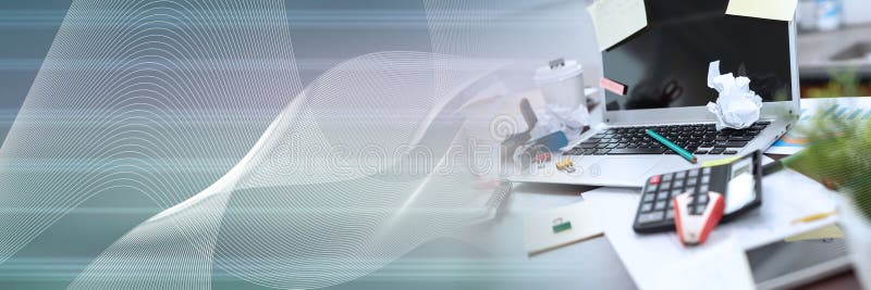 Messy and Cluttered Desk; Panoramic Banner Stock Illustration ...