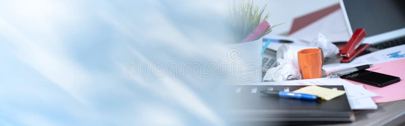 Messy and Cluttered Desk; Panoramic Banner Stock Photo - Image of ...