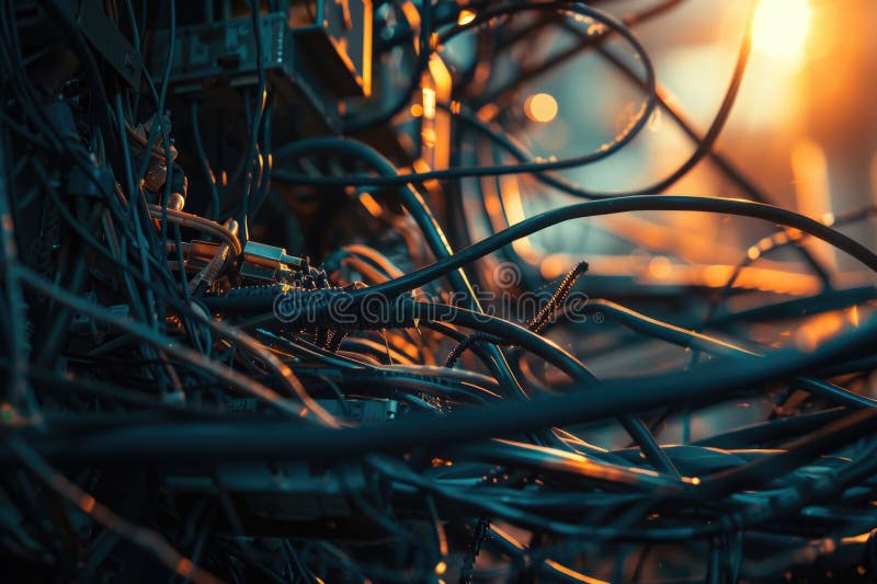 A Messy Collection of Electrical Wires Knotted Together Stock ...