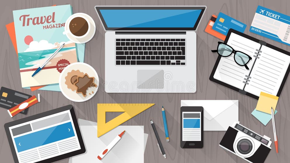 Messy desk stock vector. Illustration of full, food, messy - 66845639