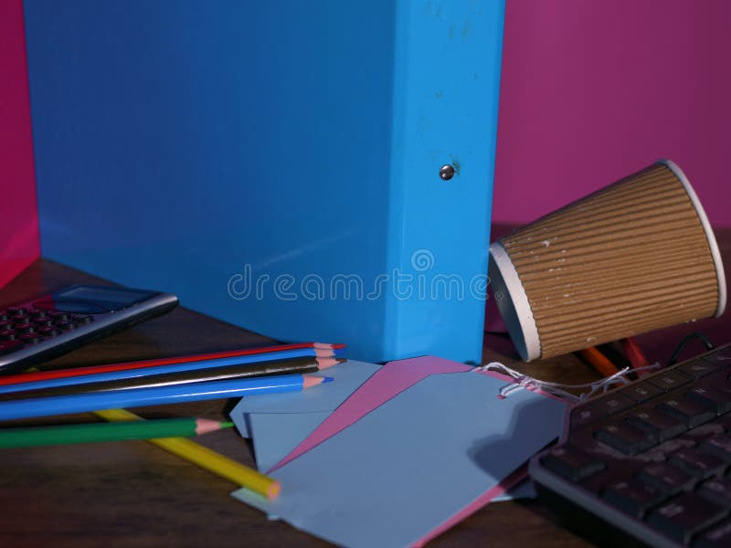 Messy Desk with Files and Pencils Stock Image - Image of creativity ...