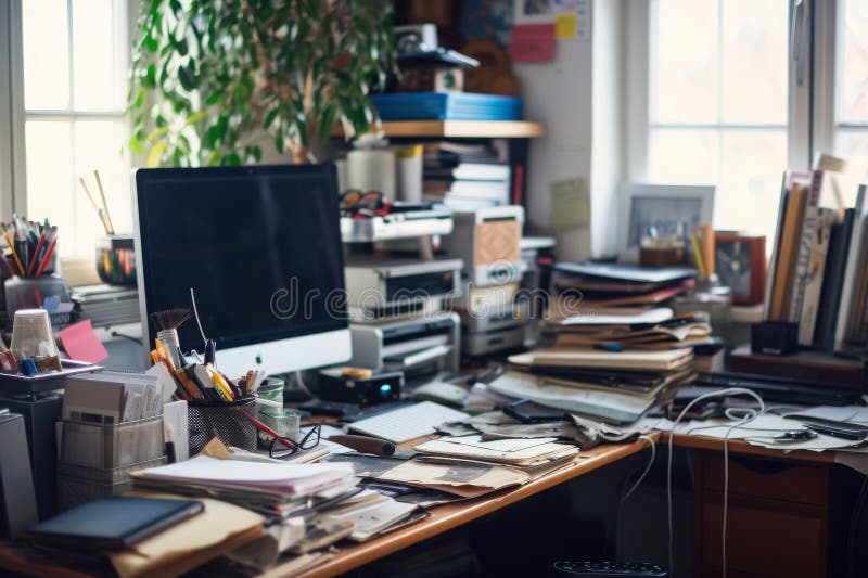 A Messy Desk Filled with Various Items, Including Documents, Office ...