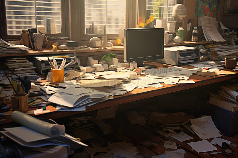 A Messy Desk with Lots of Papers and Documents Strewn All Over the Room ...