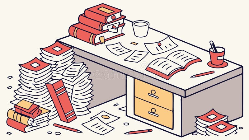 Messy Desk Stacked Documents Overwhelmed Workload, Vector Design ...