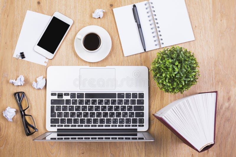 Messy Desktop with Stationery Items Stock Photo - Image of desktop ...