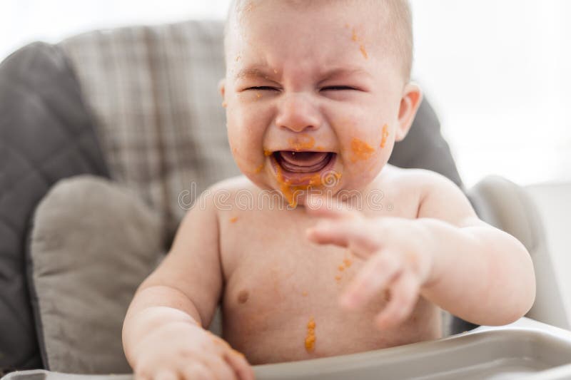 Messy Dirty Baby Eating Snack Crying Stock Photos - Free & Royalty-Free ...