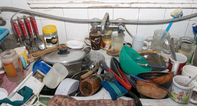 Messy Dirty Kitchen stock image. Image of hoarding, washing - 109691255