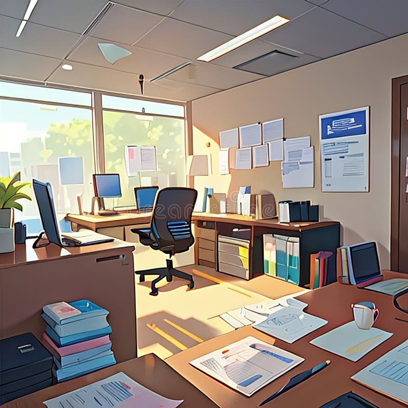 Messy, Disorganized Office, Cute Simple Anime Style Illustration Stock ...
