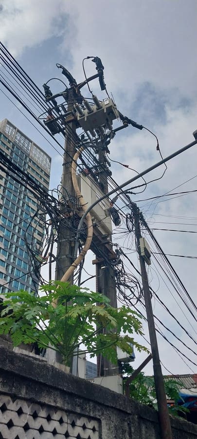 Messy Electric Cables on the Side of the Road Stock Image - Image of ...