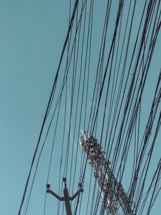 Messy Electric Lines and Electricity Post at Kerala India Stock Photo ...