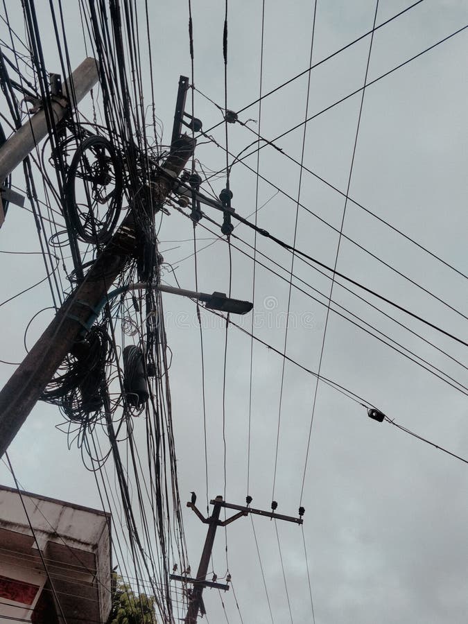Messy Electric Lines and Electricity Post at Kerala India Stock Photo ...