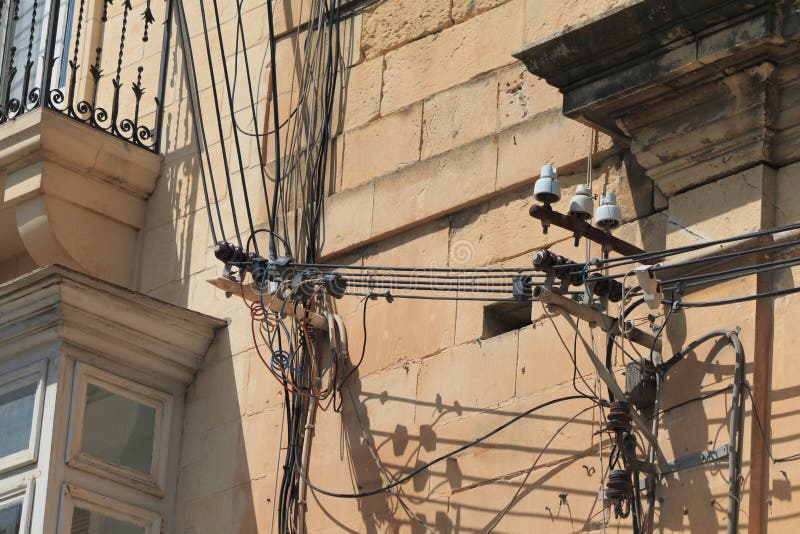 Messy Electrical Cables on Buildings in Malta Stock Image - Image of ...