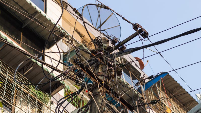 Messy Electrical Cables in Downtown Stock Photo - Image of network ...