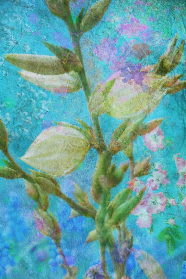 Messy Floral Composition Grunge Paper Texture Cyan Stock Illustration ...