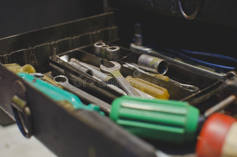 A Messy Toolbox Drawer in the Old Shop Stock Image - Image of metal ...