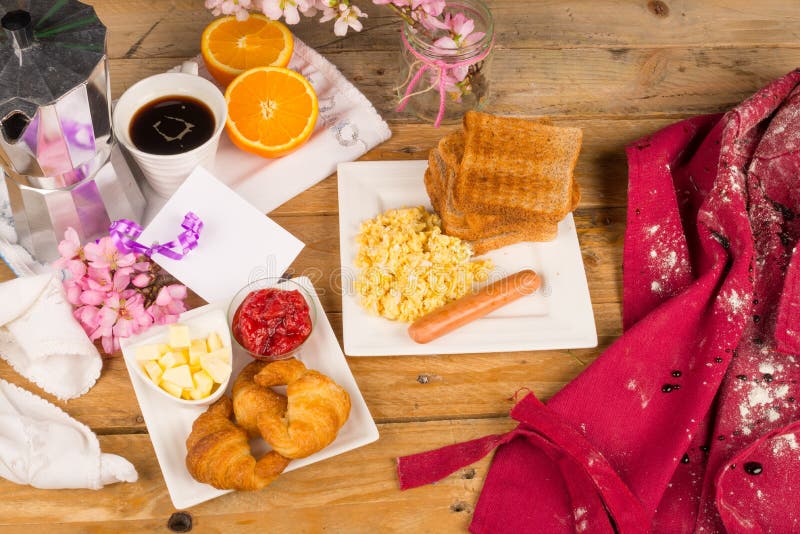 Messy Holiday Breakfast Table Stock Image - Image of croissant ...