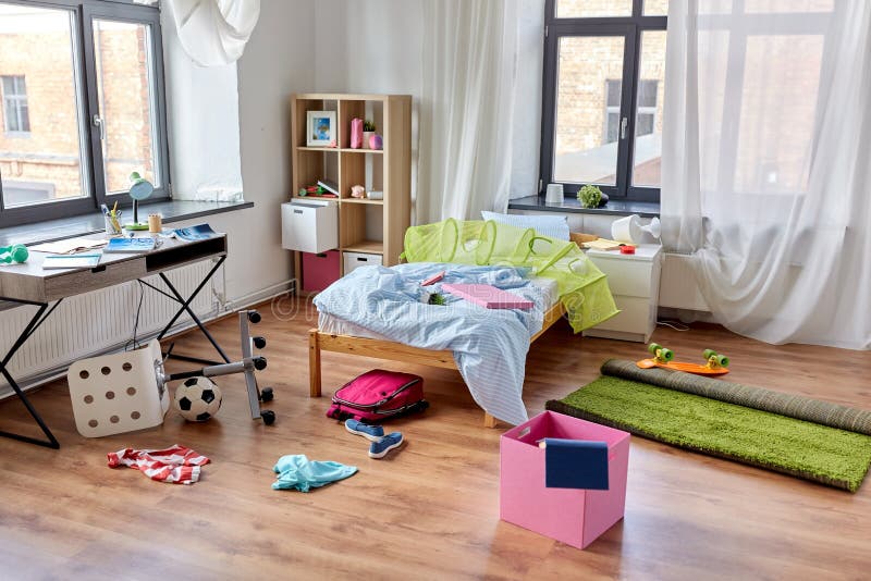 Messy Home or Kid`s Room with Scattered Stuff Stock Photo - Image of ...