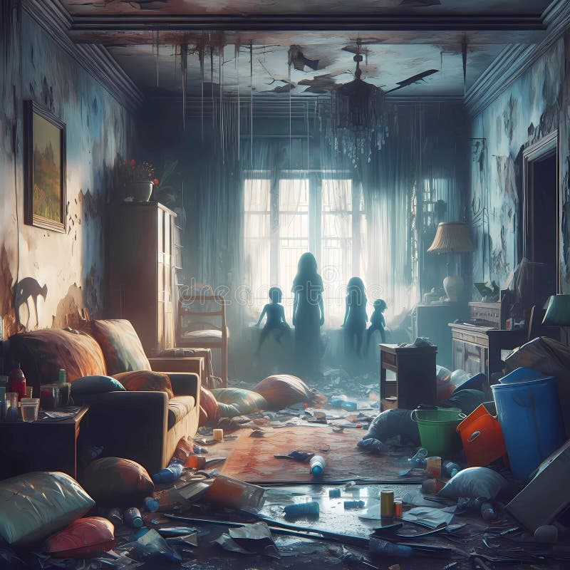 Messy house poor family stock illustration. Illustration of poverty ...