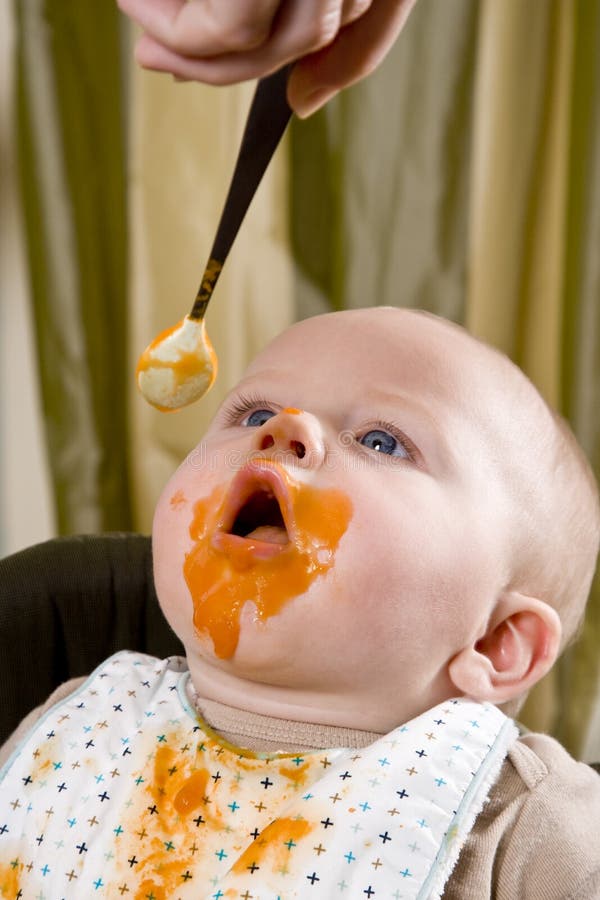 Messy Baby Wearing Bib after Eating Solid Food Stock Image - Image of ...
