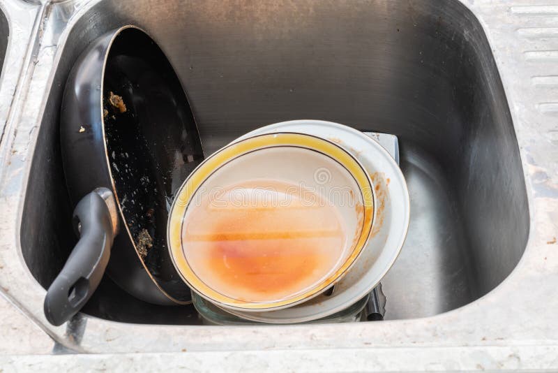 Messy kitchen. stock photo. Image of soap, plate, lunch - 247490950
