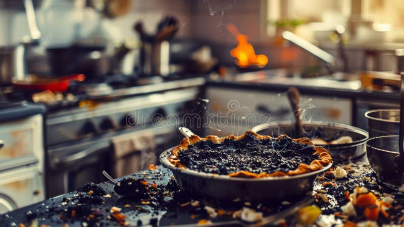 A Messy Kitchen with a Pie in the Middle of it, AI Stock Image - Image ...