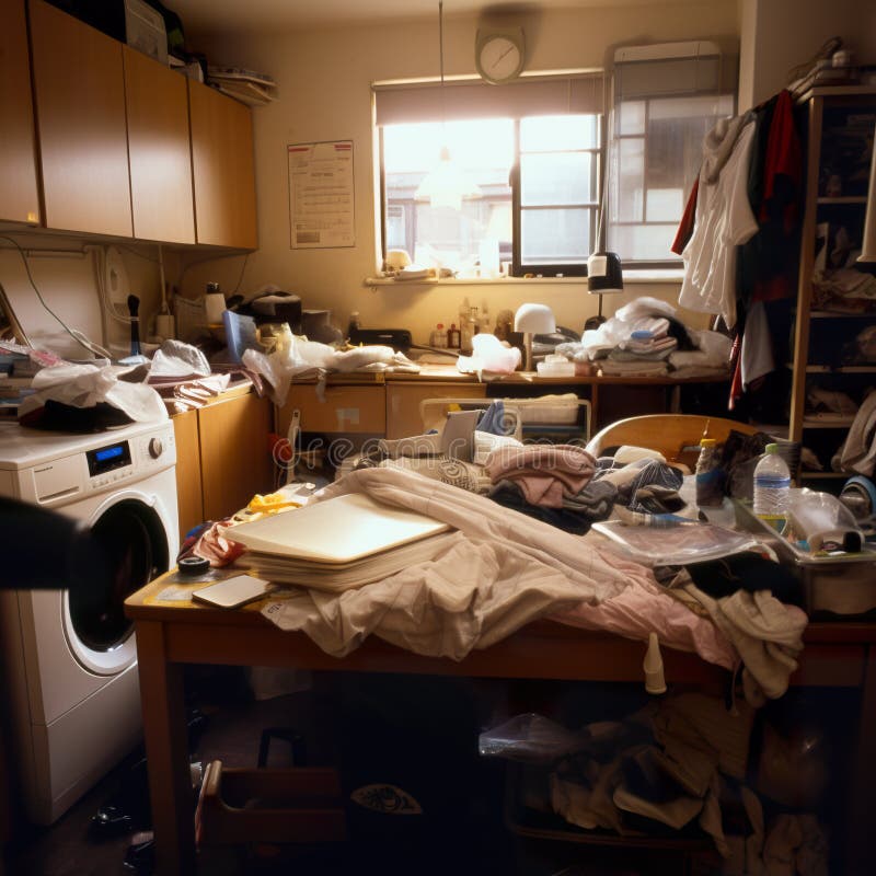 A Messy Kitchen with a Washing Machine in the Corner. AI Generative ...
