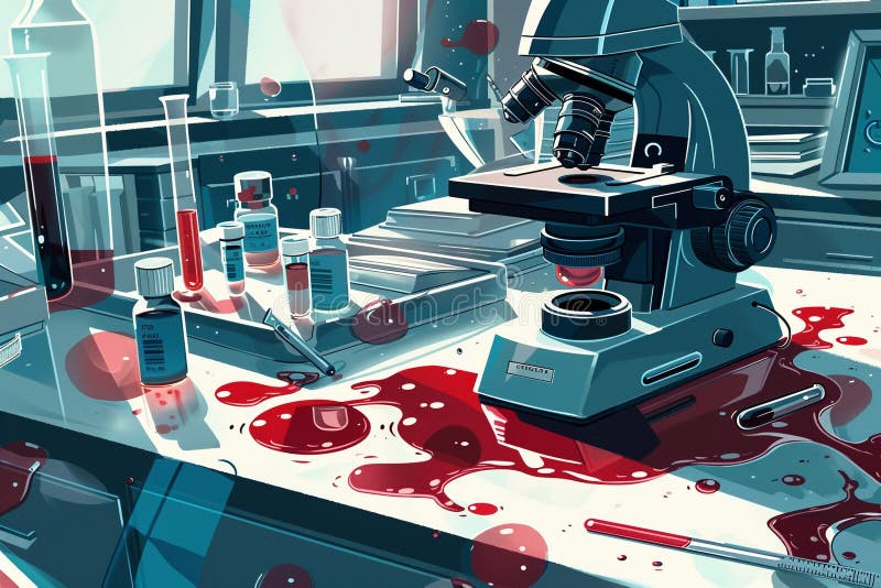 Messy Lab Blood Spilled Microscope Test Tubes Vials Science Experiment ...