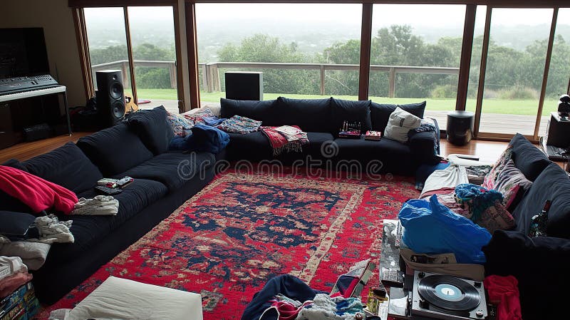 Messy Living Room, Hillside View, Rainy Day, Relaxation Stock Photo ...