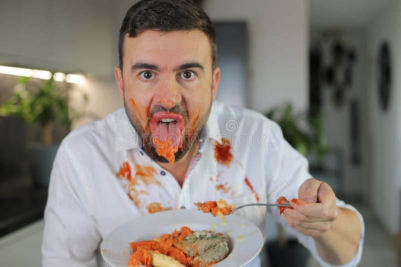 Messy Man Eating a Plate with Anxiety Stock Image - Image of hand, diet ...