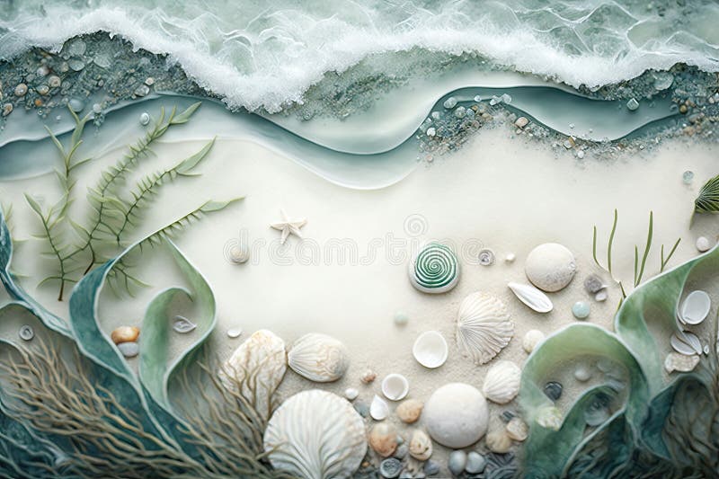 Messy Ocean Shoreline with Broken Shells and Seaweed Visible Stock ...